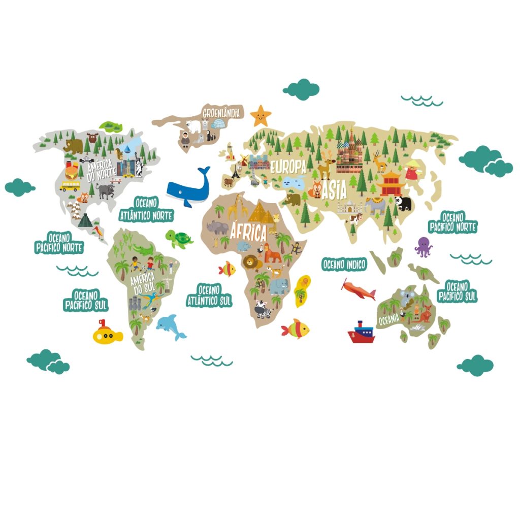 Adesivo Mapa Mundi Infantil M11 – Quartinho Decorado